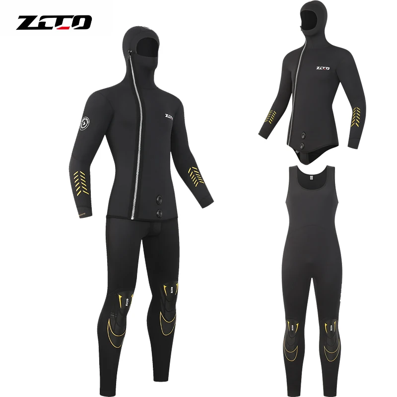 ZCCO 5mm Neoprene Diving Wetsuit Men's 2 Pieces Hooded Wetsuit Tops and ...