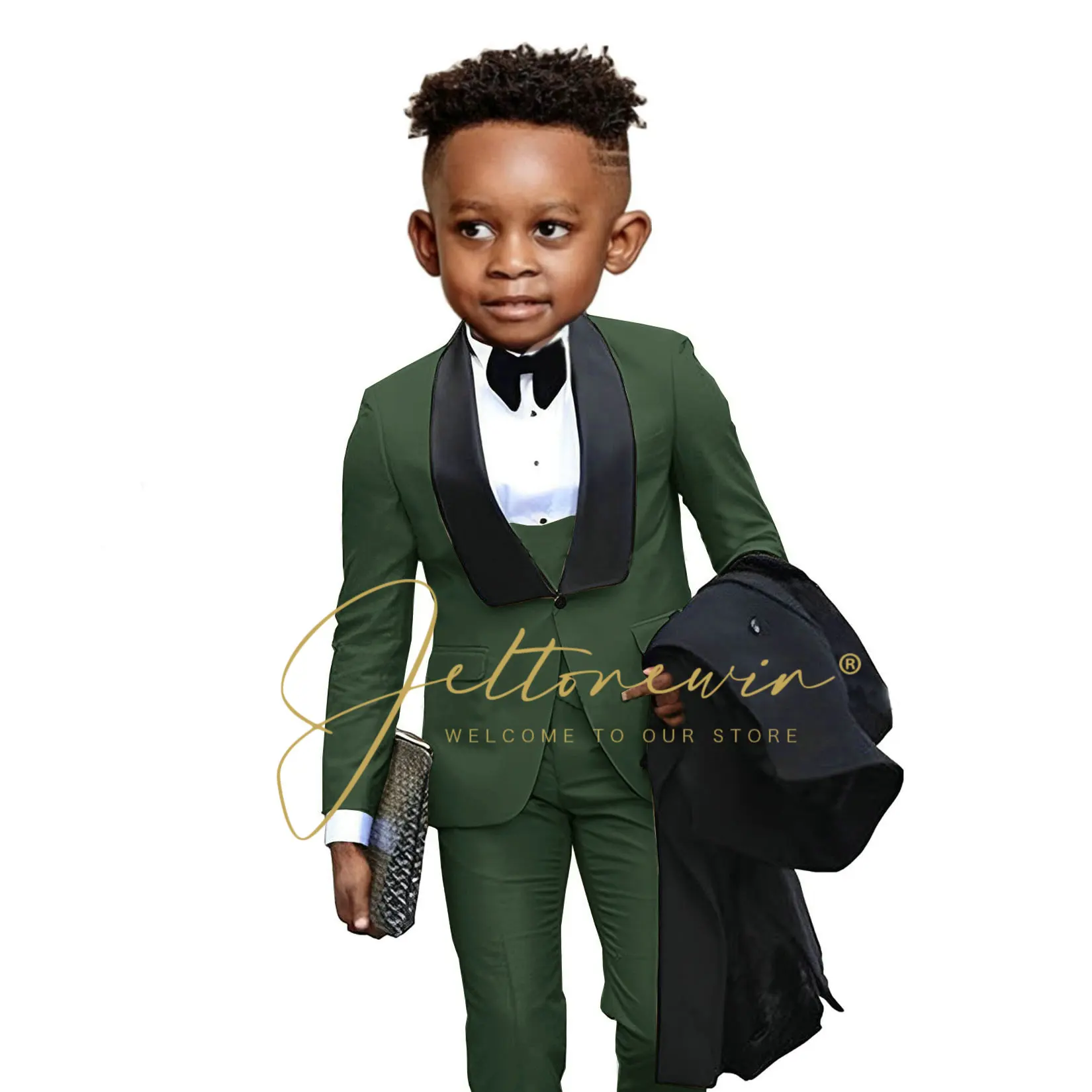 Dark-Green-Boy-Suit-3-Piece-Slim-Fit-Kids-Tuxedo-Formal-Blazer-Vest ...