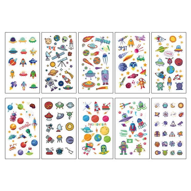 10 Kids Tattoo Stickers Space Creative Cartoon Spaceship Astronaut ...