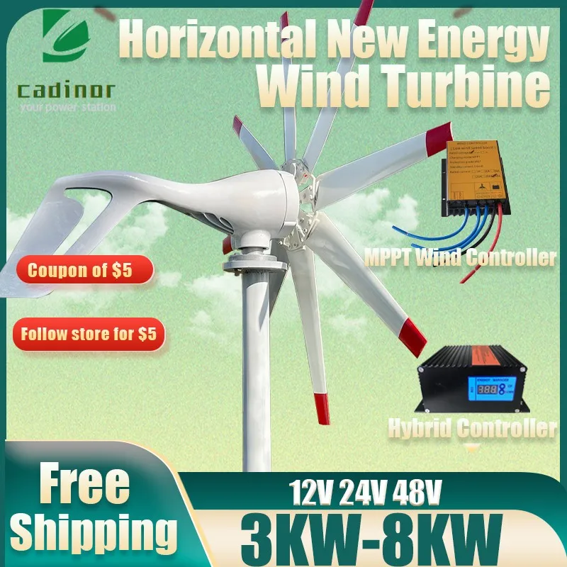 Horizontal-8KW-Small-Wind-Energy-Turbine-Generator-For-Home-5000W-12V ...