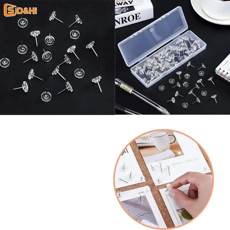 50pcs-box-Transparent-Push-Pins-Thumb-Tacks-Thumbtack-Map-Cork-Board ...