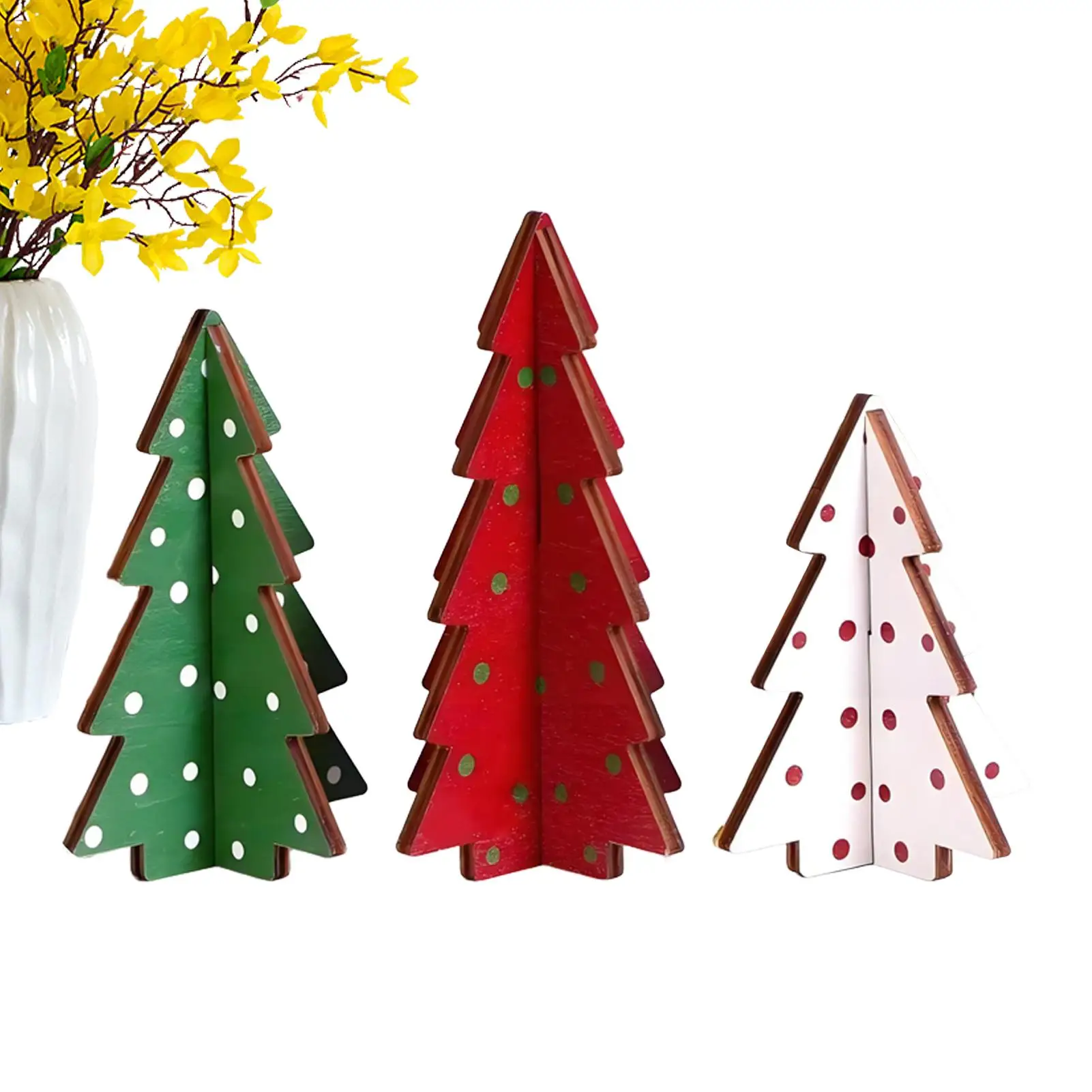 3 Pieces Mini Wooden Christmas Tree Decoration Tiny Christmas Tree ...
