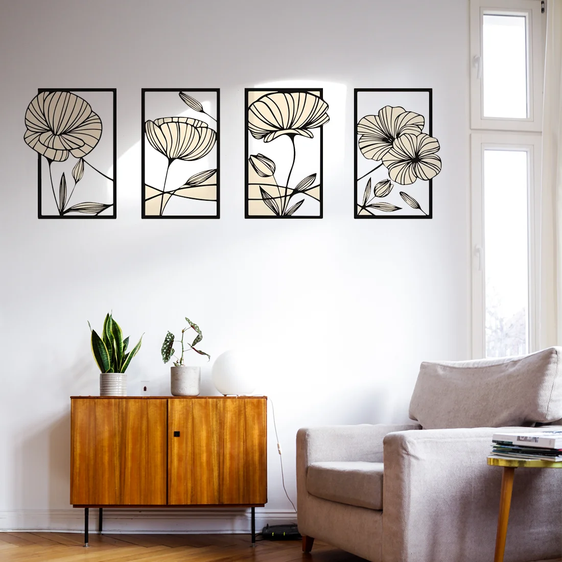 4Piece-Metal-Lotus-Flower-Wall-Decor-Abstract-Floral-Aesthetic-Splicing ...