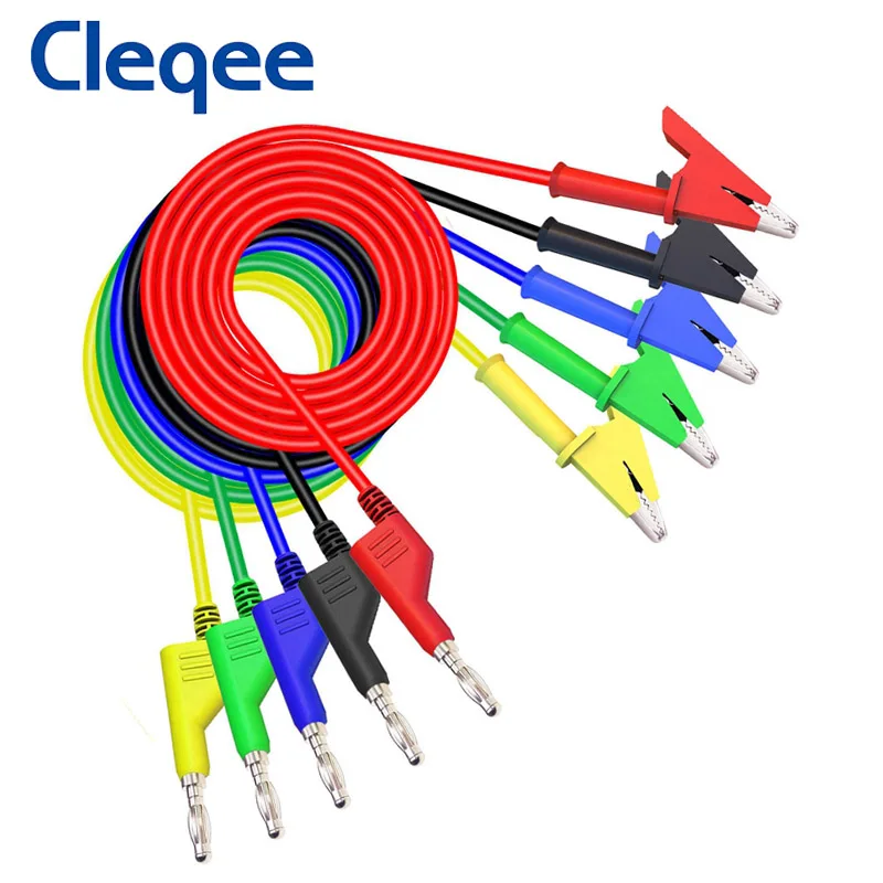 Cleqee P1037 5PCS 4mm Stackable Banana Plug to Alligator Clip Crocodile ...
