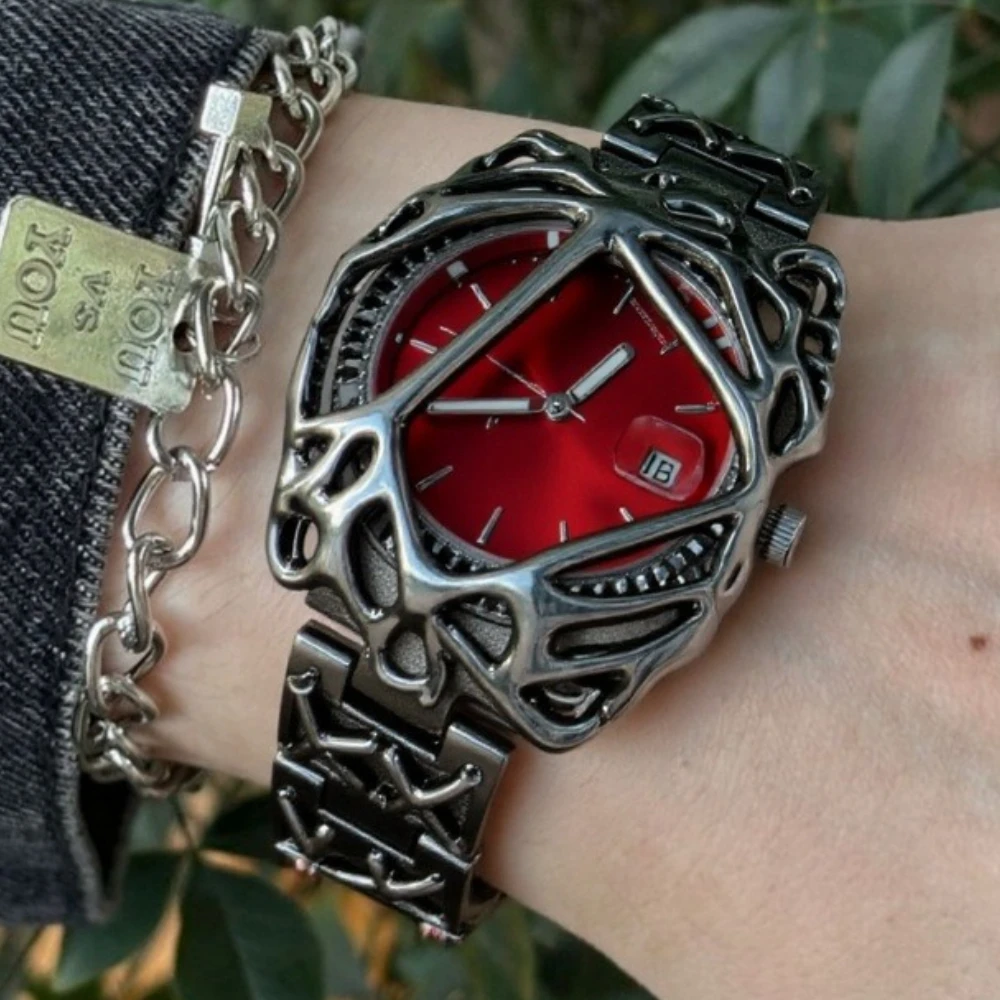Fashion Y2K Antique Alabaster Quartz Watch Men Retro Black Strap Red ...