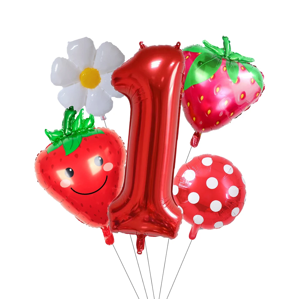 5Pcs Berry First Birthday Party Balloons Set 32 Inch Red Number Balloon ...