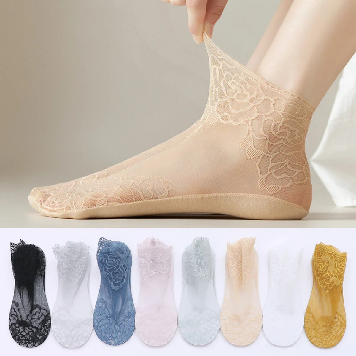 Lace-Socks-Women-Hollow-Out-Mesh-Thin-Breathable-Summer-Middle-Tube ...