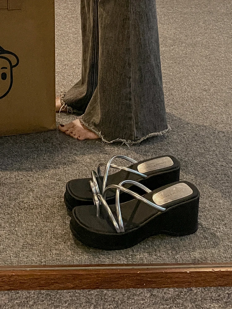 Shoes-Cross-Tied-Low-Woman-s-Slippers-Luxury-Slides-On-A-Wedge-Platform ...