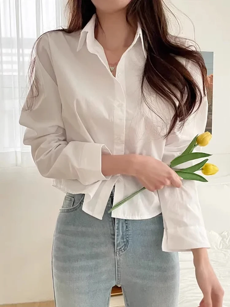 White ort Svel Ne Button up Women's irt Spring Autumn Loose Fit Korean ...