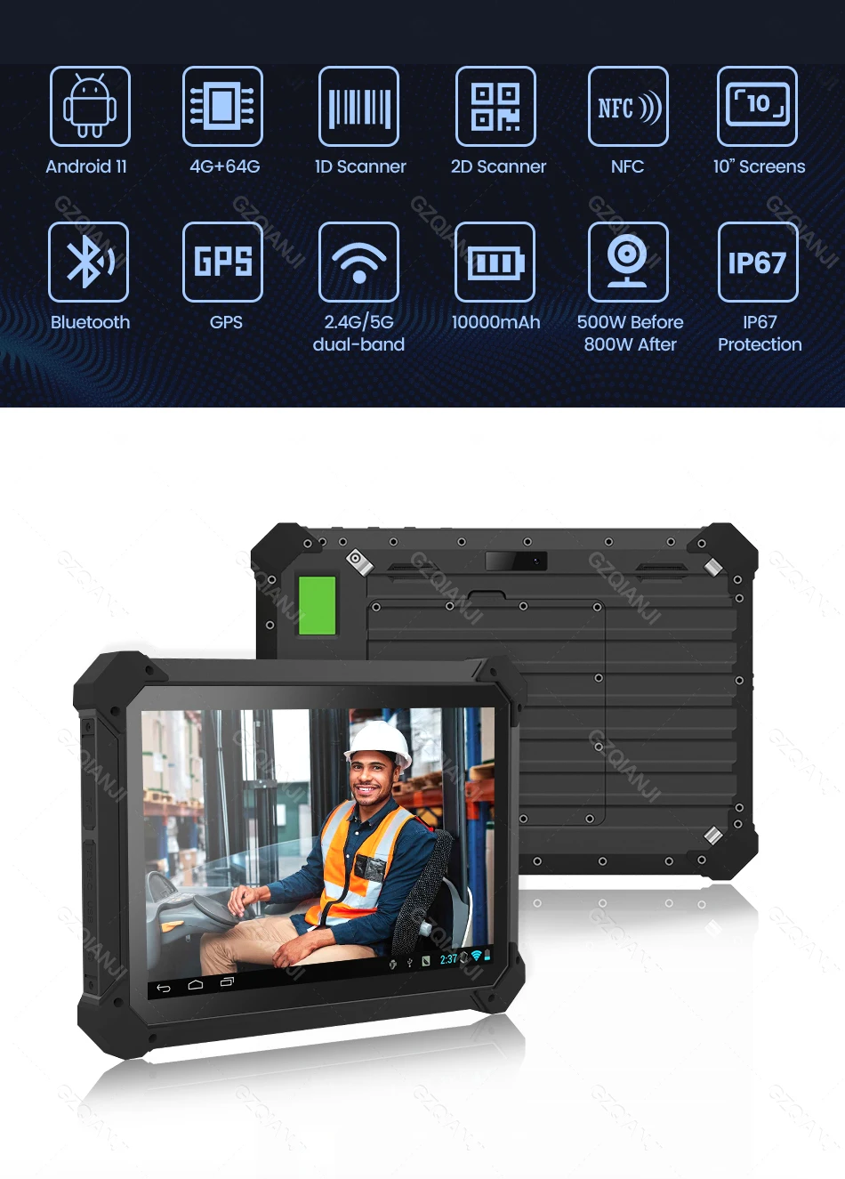 Industrial Rugged PDA Tablet Android 11 with 1D Barcode Scanner Mobile ...