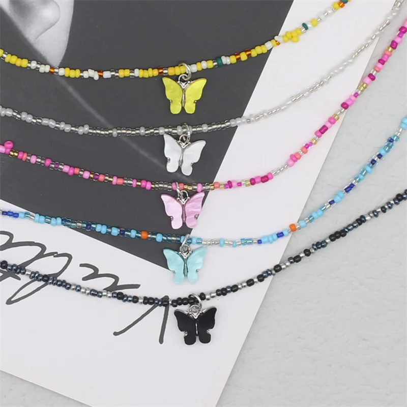 Cute-Butterfly-Pendant-Necklace-Women-Boho-Seed-Beads-Strand-Choker ...