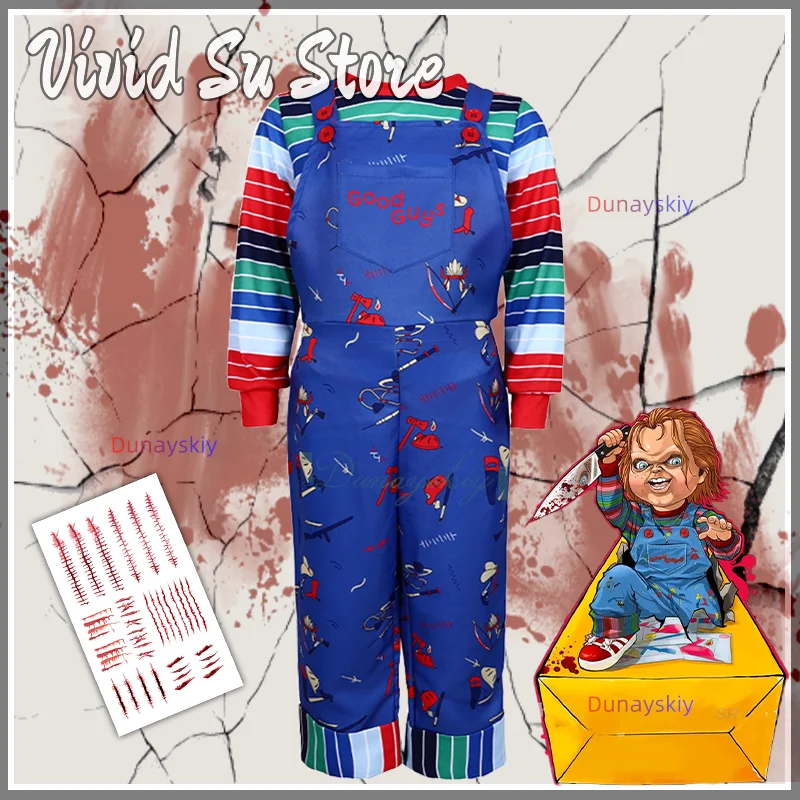 Ghost Baby Chucky Cosplay 코스프레 Halloween Undershirt Overalls Tattoo ...