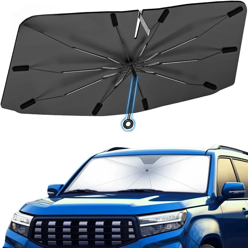 Windshield Sun Shade with 360° Pull Cord Anti-Scratch Handle - Upgraded ...