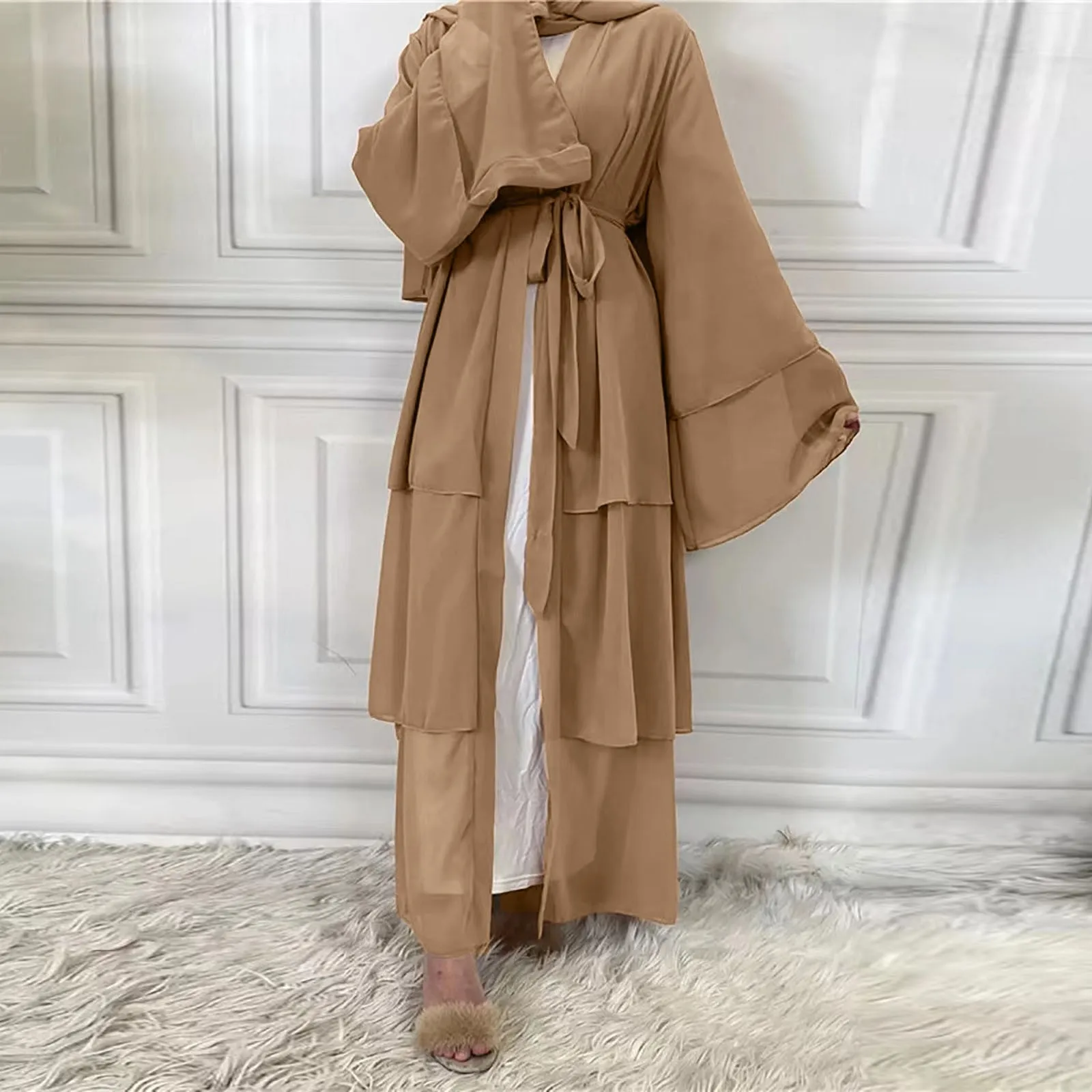 Chiffon-Open-Abaya-Layered-Women-Kaftan-Dubai-Turkey-Muslim-Dress-Islam ...
