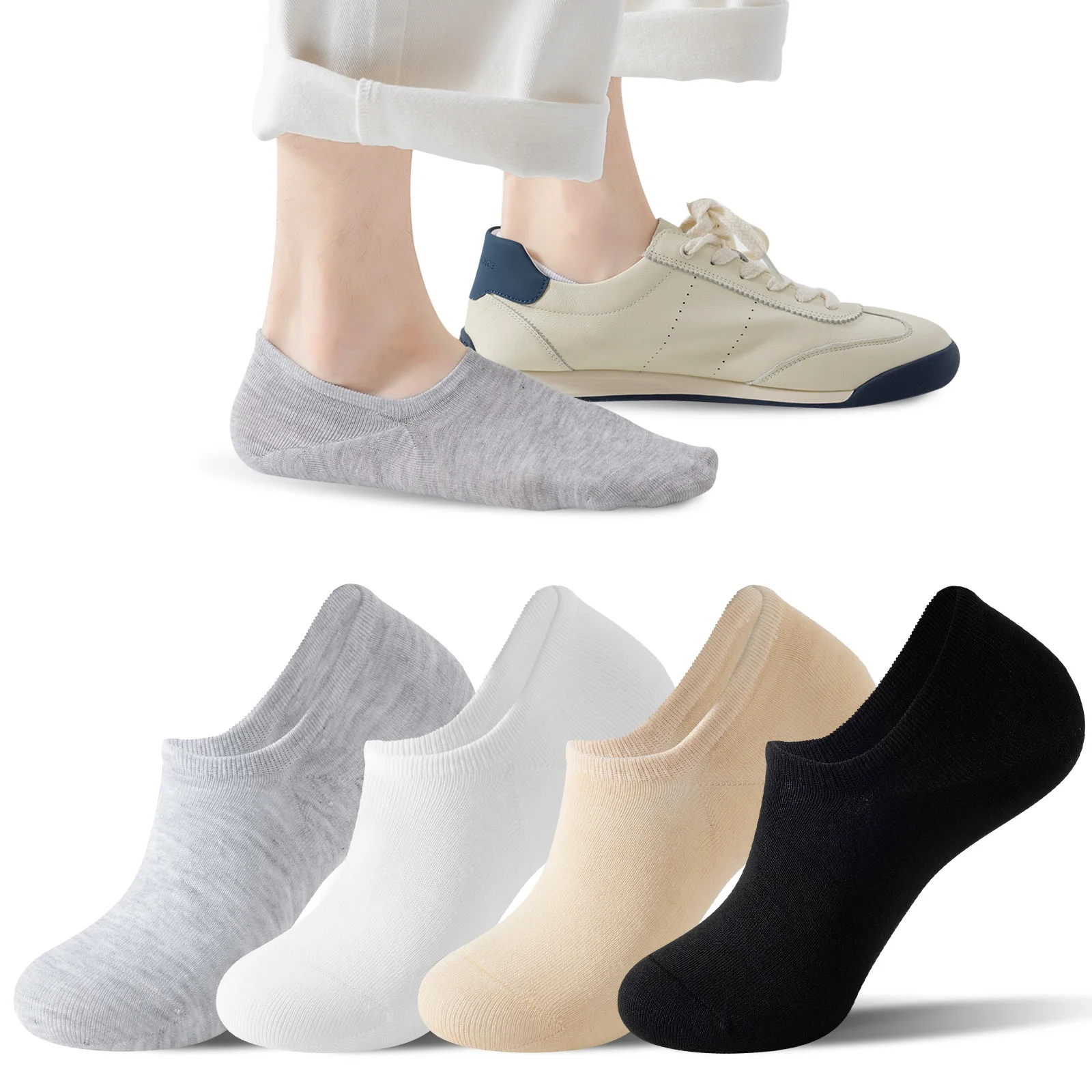4 Pairs No Show Socks for Women and Men, Anti-Slip Heel and Moisture ...
