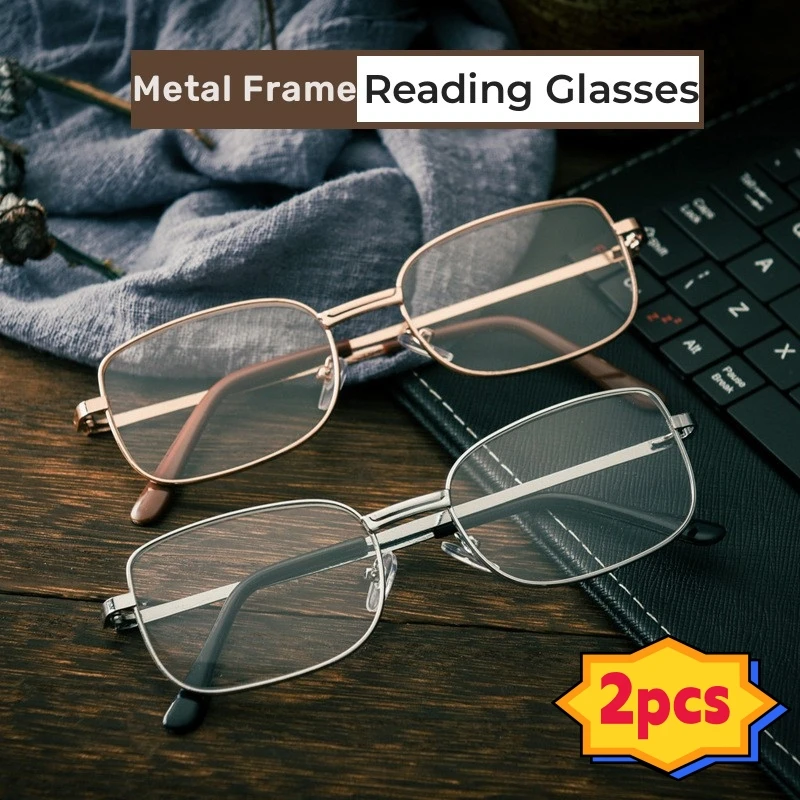 2PCS Anti-blue Light Reading Glasses Men Women Alloy Far-sighted ...