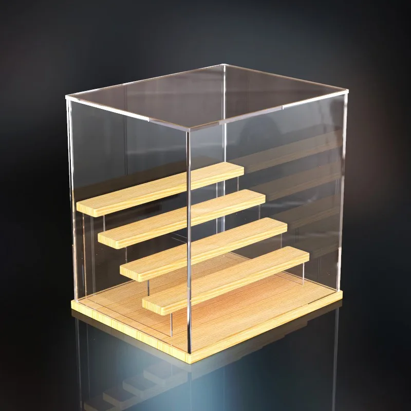 Transparent-Acrylic-Figure-Display-Cabinet-Solid-Wood-Step-Display-Box ...