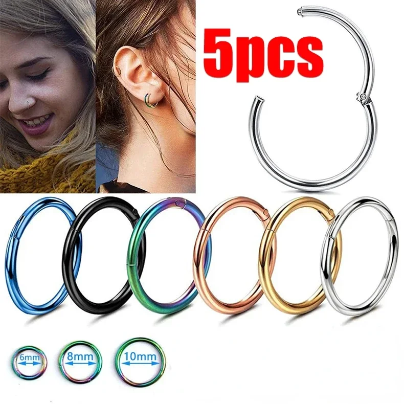 5pc 6/8/10mm Nose Ring Hinged Clicker Segment Nose Rings Helix ...