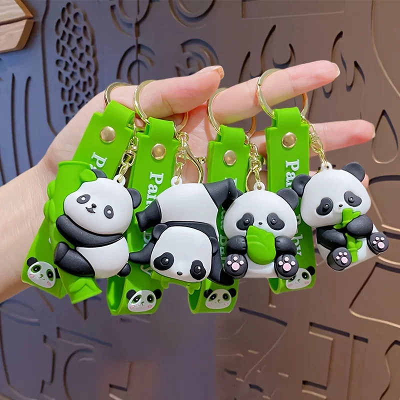 1PC Cute Panda Key Ring - Cute Cartoon PVC Backpack Charm, Car Keychain ...