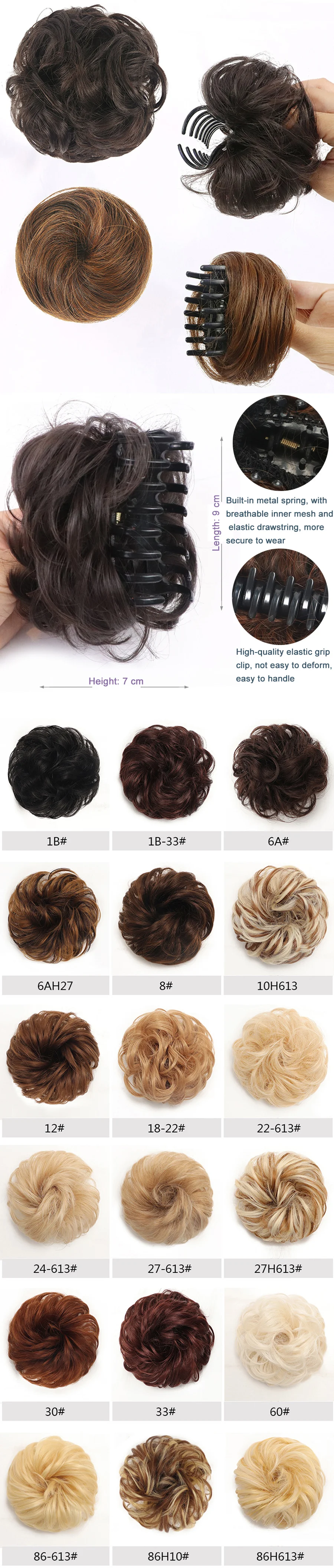 Chignon,3--postiche synthétique à donuts pour femme, postiche bouclée ...