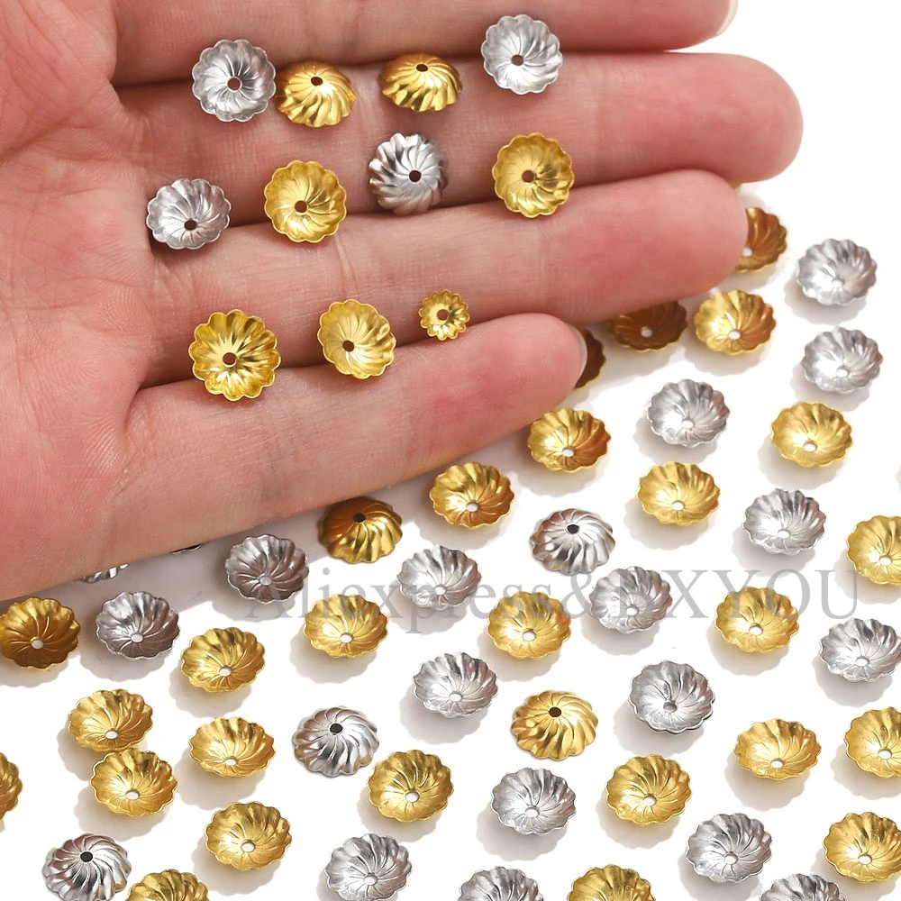 50pcs Stainless Steel Round Beads End Caps For Jewelry Making Findings ...