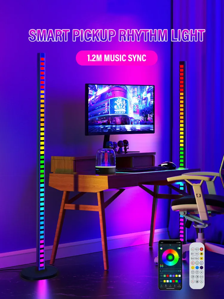 Rgb 음악 사운드 제어 플로어 램프 컬러 Led 조명 앱 제어 픽업 음성 활성화 리듬 조명 바 앰비언트 라이트 12m