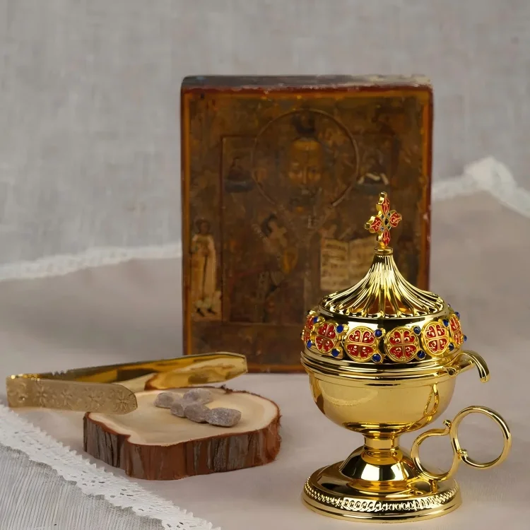 Orthodox Christian Gold Plated Alloy Censer Enamel and Gemstone Inlaid ...