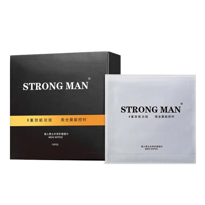 10pcs-Strongman-Male-Delay-Wipes-Natural-Wet-Tissue-Man-Sexual-Prolong ...