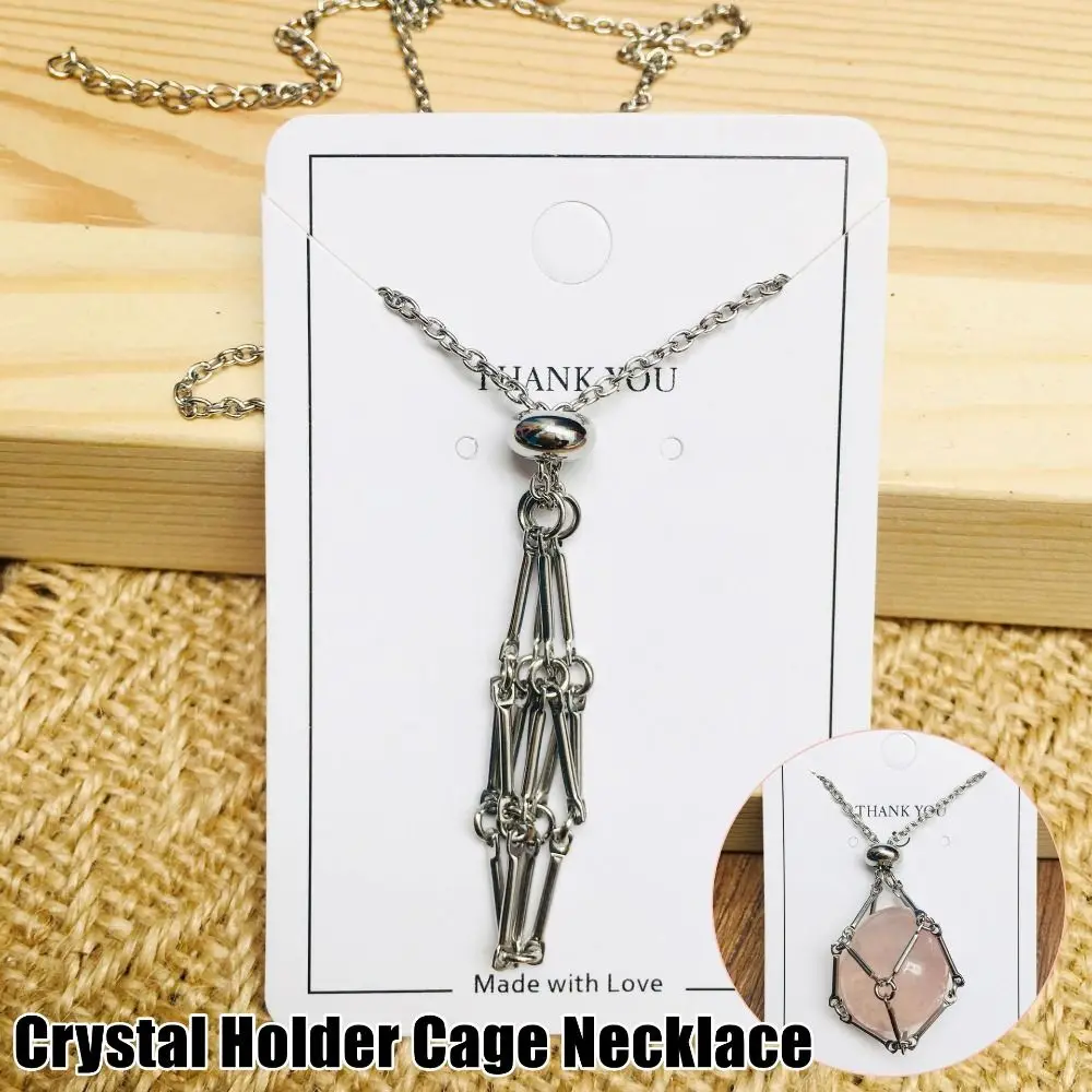 Metal Crystal Holder Cage Necklace Interchangeable Adjustable Crystal ...