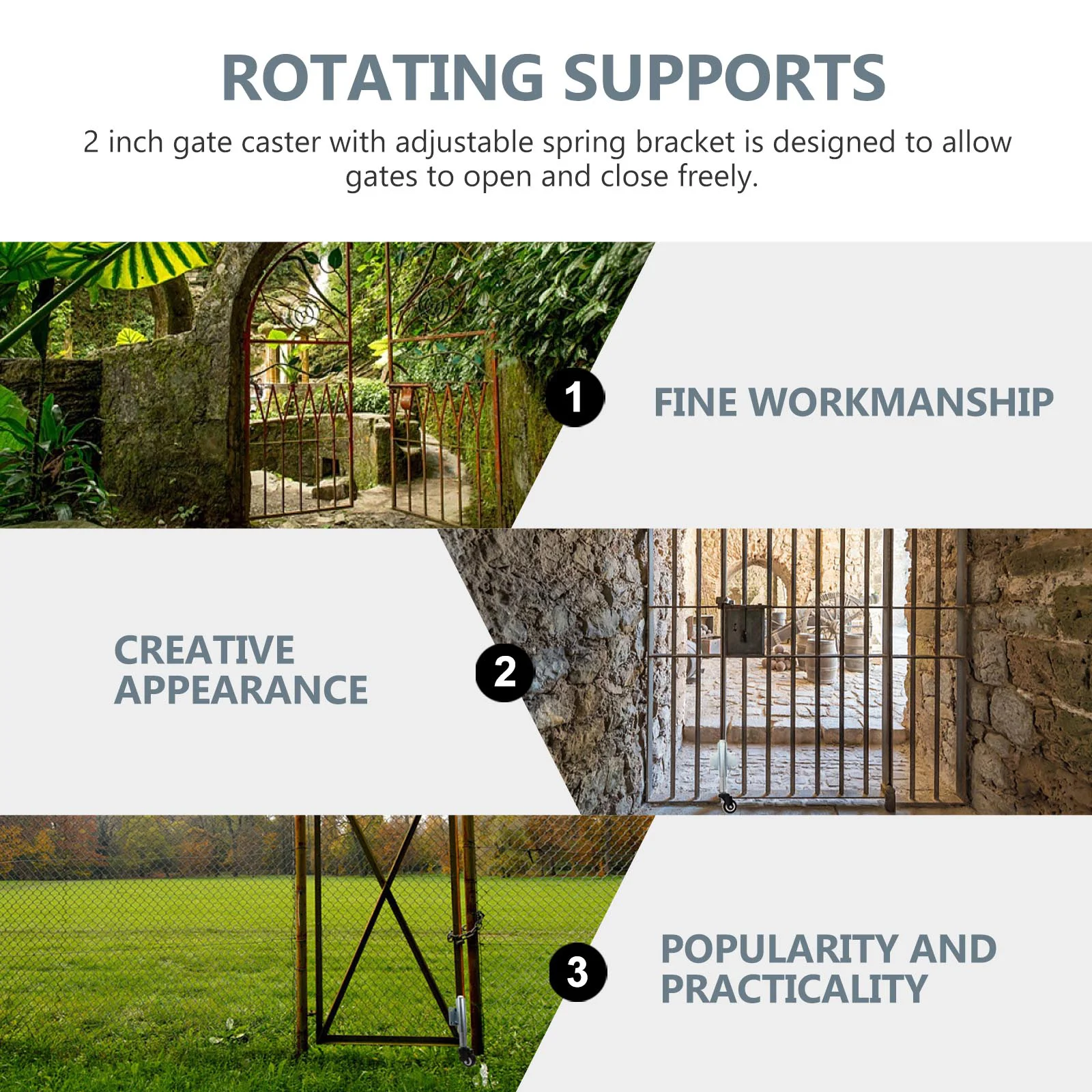 2 Inch Heavy Duty Spring Loaded PU Gate Door Wheel Caster Spring Wheel ...