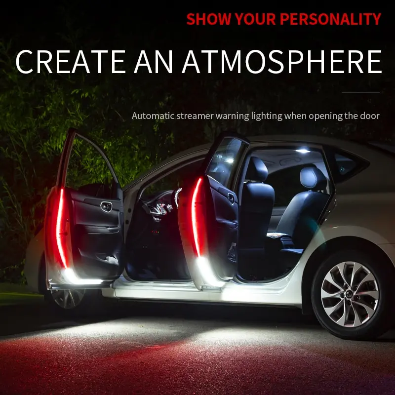 2pcs LED Car Door Opening Warning Atmosphere Light Strip 120cm ...