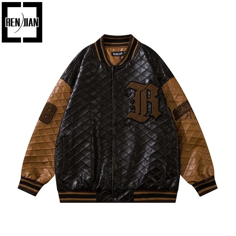 Fashion Hi Street Leather Varsity Baseball Jacket With Furry Embroidery ...