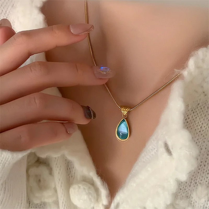 Water-Drop-Blue-Zirconia-Colar-pingente-para-mulheres-acess-rios-para-casamento-nupcial-joias-de ...