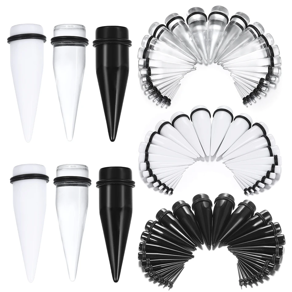 PAIR-Clear-Black-White-Ear-Taper-Plug-Stretcher-Expander-Gauge-Earring ...