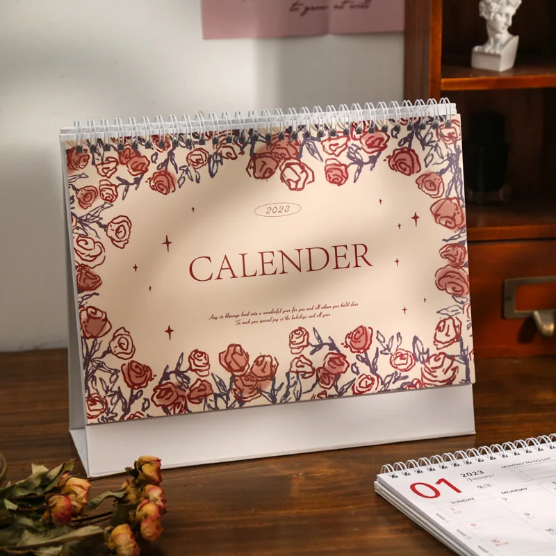2023-New-Romantic-Star-Roses-Desk-Calendar-Vintage-Floral-Coil ...