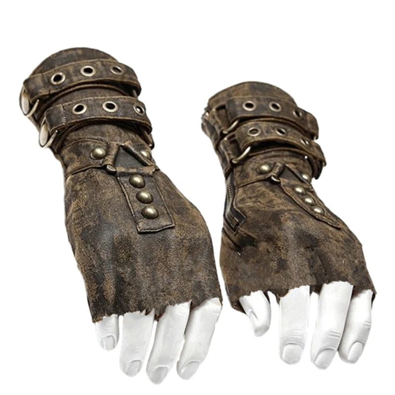 Men-Steampunk-Half-Finger-Gothic-Gloves-Rivet-Fingerless-Mittens ...