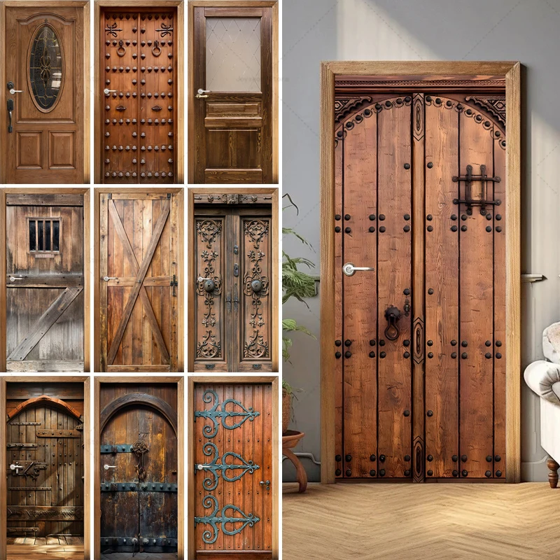 Retro-Simulation-Wooden-Door-Stickers-Old-House-Renovation-Decoration ...