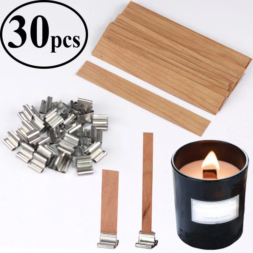 30pcs Wooden Candles Wick for DIY Paraffin Candle Jar Making Kit Candle ...