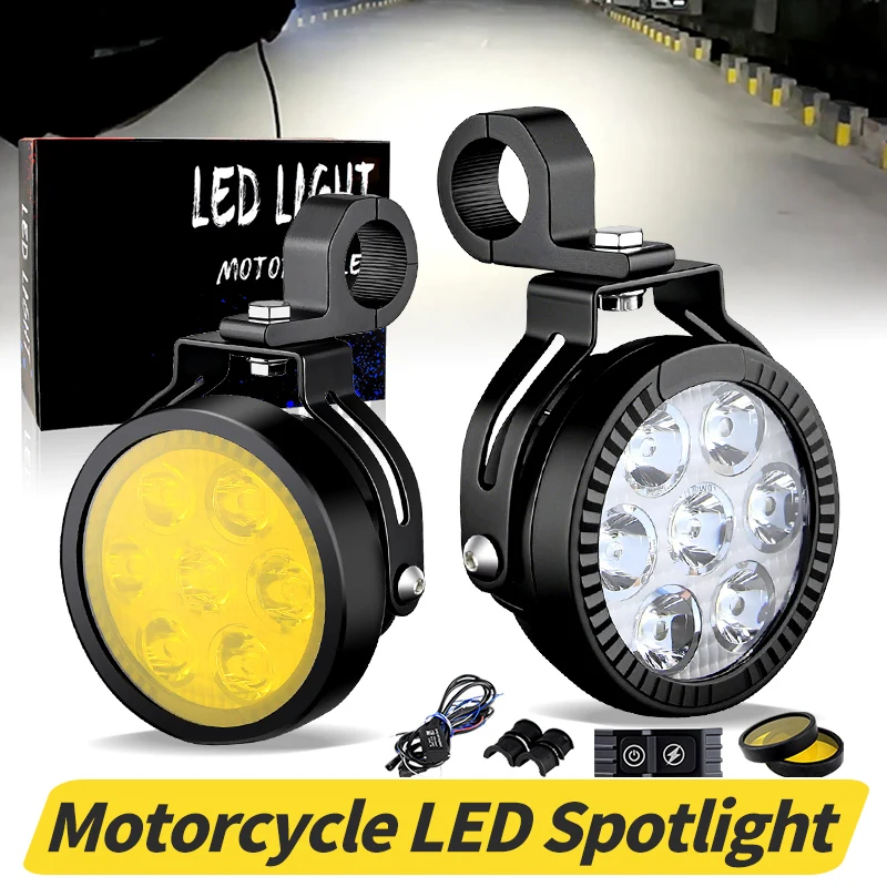 APMATAUTO 100W LED White/Yellow Motorcycle Spotlight Light For ...