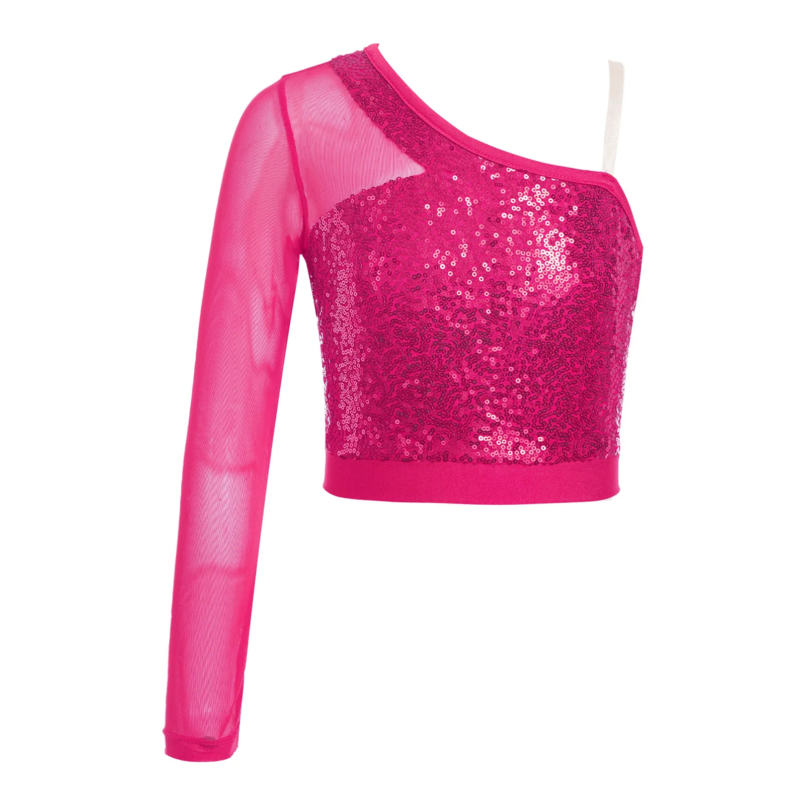 Kids-Girls-Sheer-Mesh-Side-Zipper-Athletic-Glitter-Crop-Top-Sparkly ...