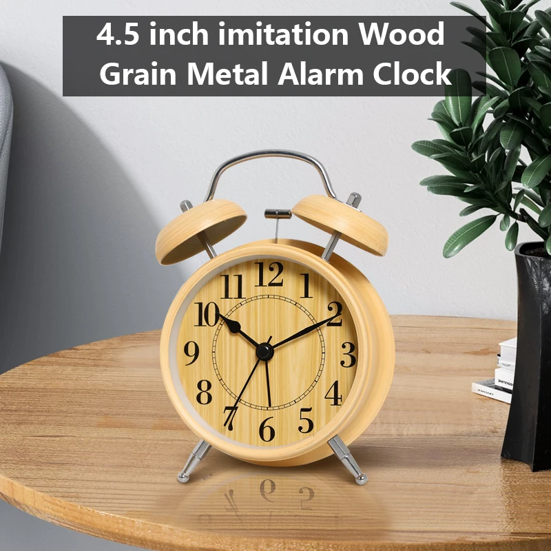 1PC-metal-imitation-wood-grain-creative-small-alarm-clock-Mute ...
