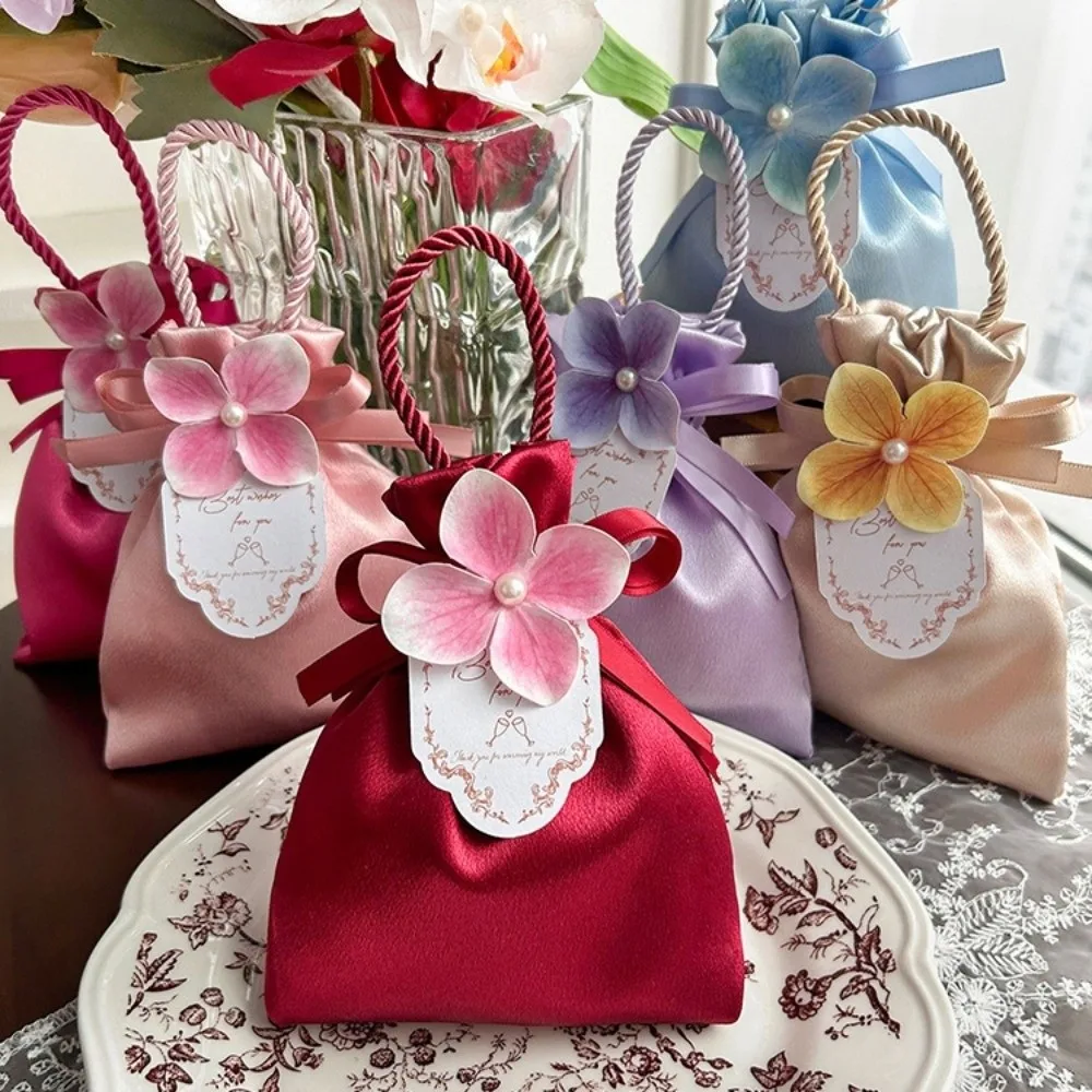 Portable Mini Flower Drawstring Bag Satin Elegant Wedding Candy Bag ...