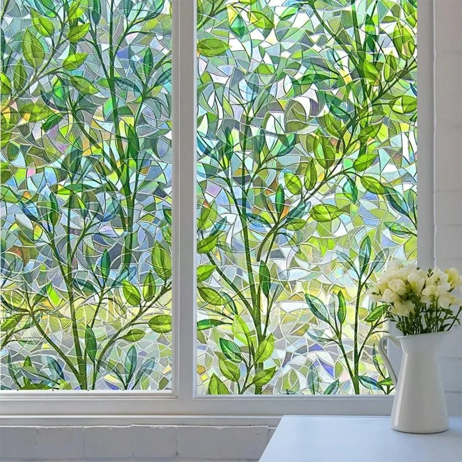 3D Leaf Pattern Privacy Window Film Contemporary Stained Glass Effect ...