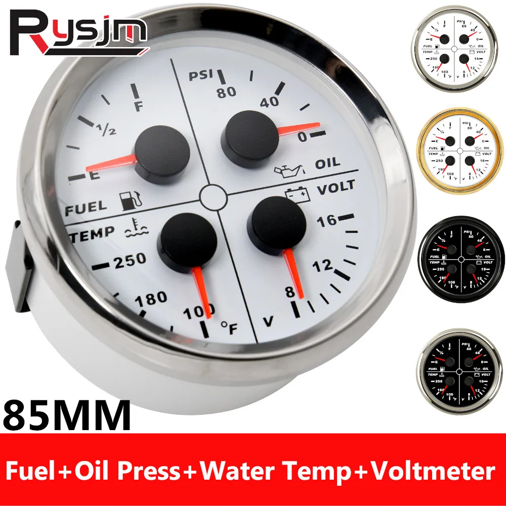 85mm 4 In 1 Multifunctional Gauge Water Temperature Gauge Oil Pressure ...