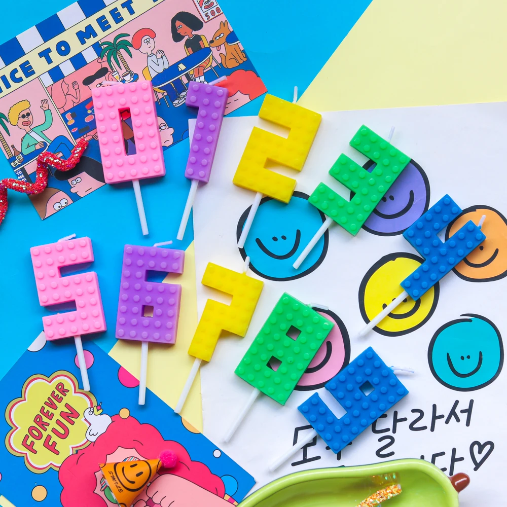 Colorful-Legos-Number-0-9-Candles-Retro-Cake-Topper-Baby-Birthday-Party ...