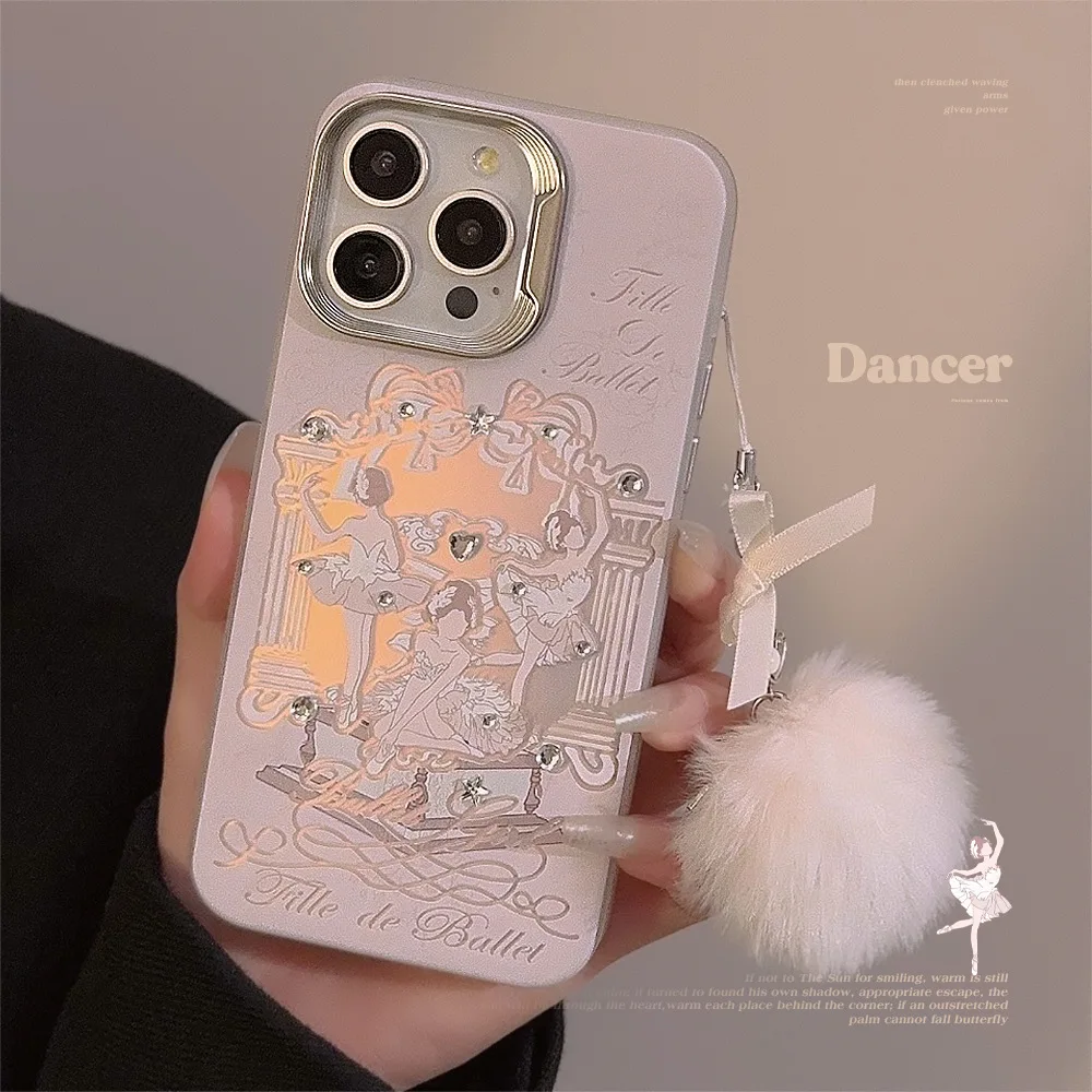 Luxury Pink Glitter Ballerina Phone Case With Plush Ball Pendant for ...