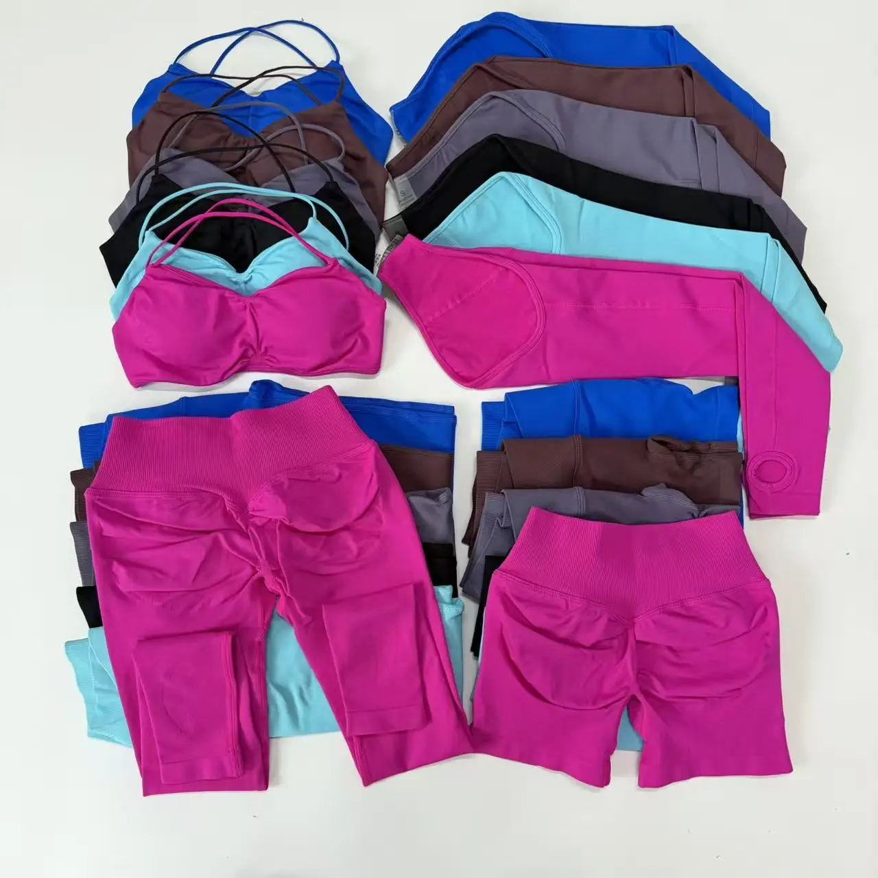 3\4Pcs Vision Gym Set Women Shawl Backless Tank Tops High Waist Scrunch ...
