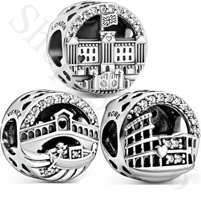 925-Sterling-Silver-Bead-Rome-Colosseum-Venice-Rialto-Bridge-Buckingham ...