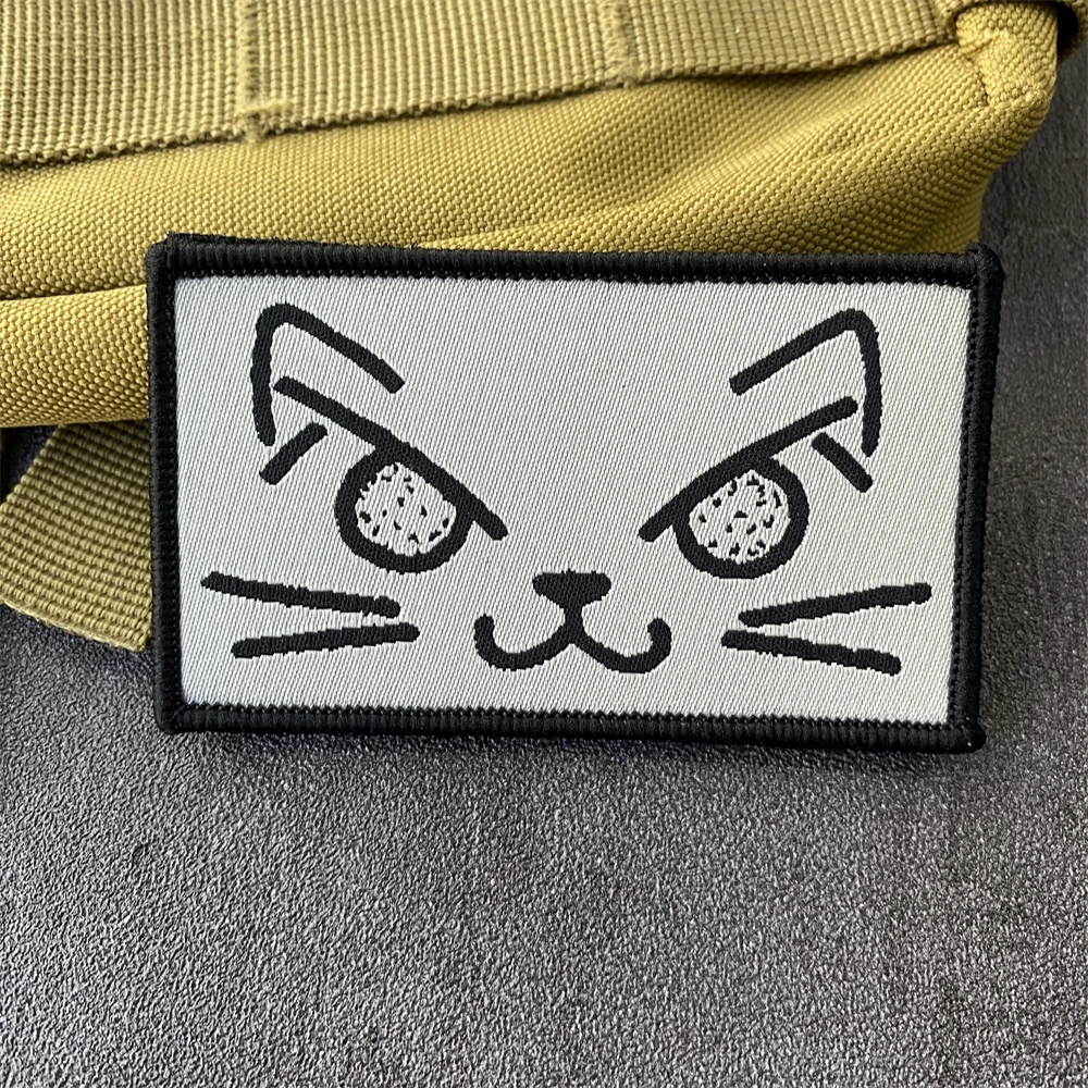 Cute Cat Expression Printed Woven Hook and Loop Patch Tactical Morale ...