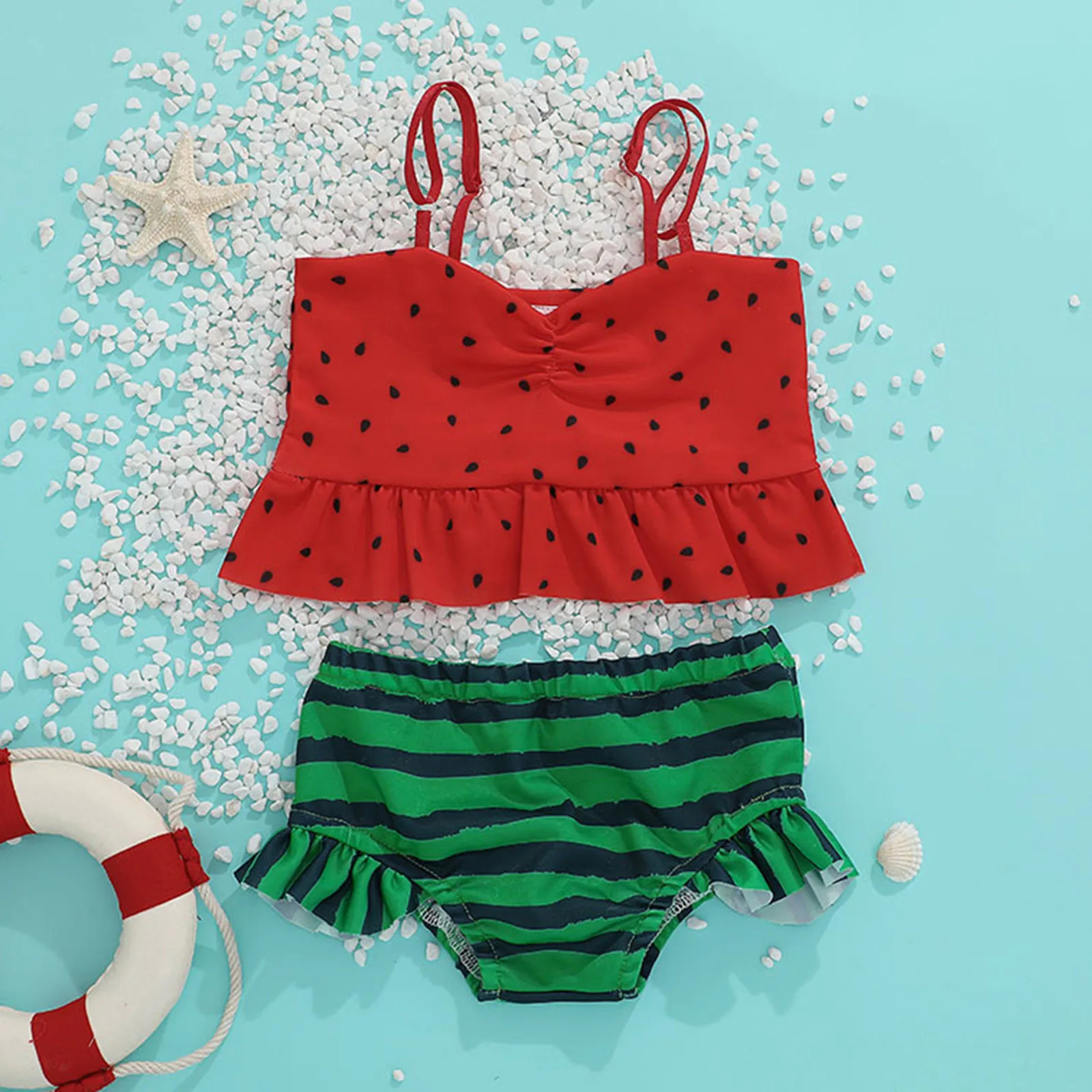 Baby Piece Watermelon Printed Girls Outfits Ruffles Bikini Swimsuit ...